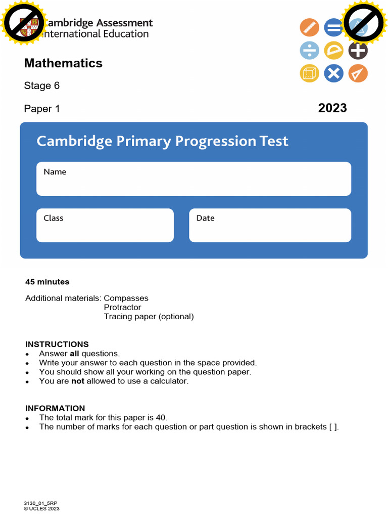 Y6 Maths Progression Test 2023 P1 | PDF | Mathematics