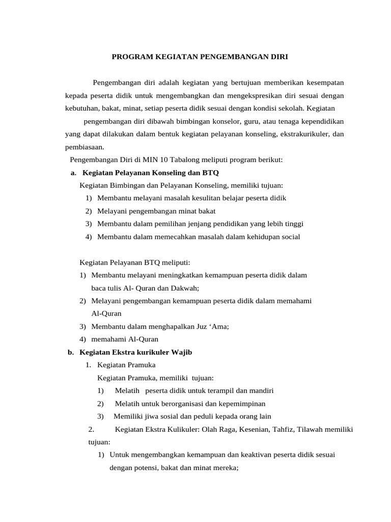 Program Kegiatan Pengembangan Diri | PDF