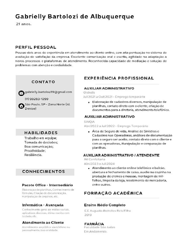 CV Adm Gabrielly | PDF