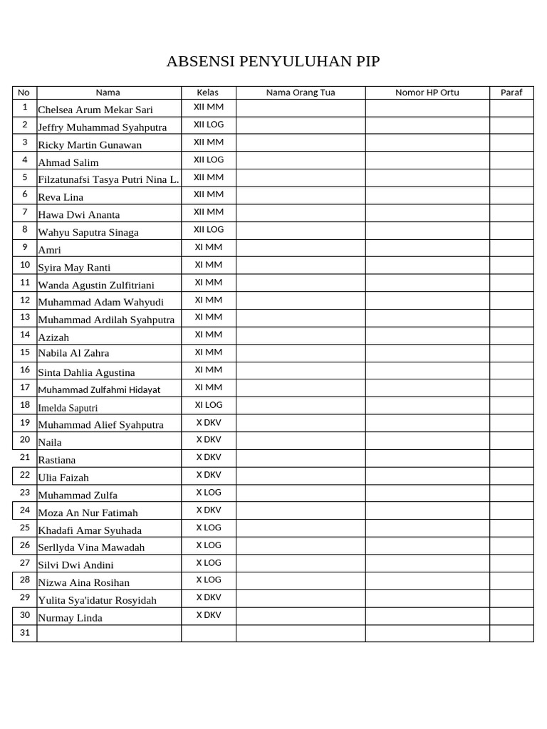 Absensi Pengambilan Raport | PDF