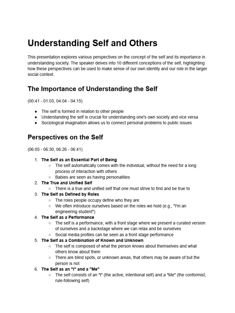 Understanding Self and Others - Notes | PDF | Self | Identity (Social ...