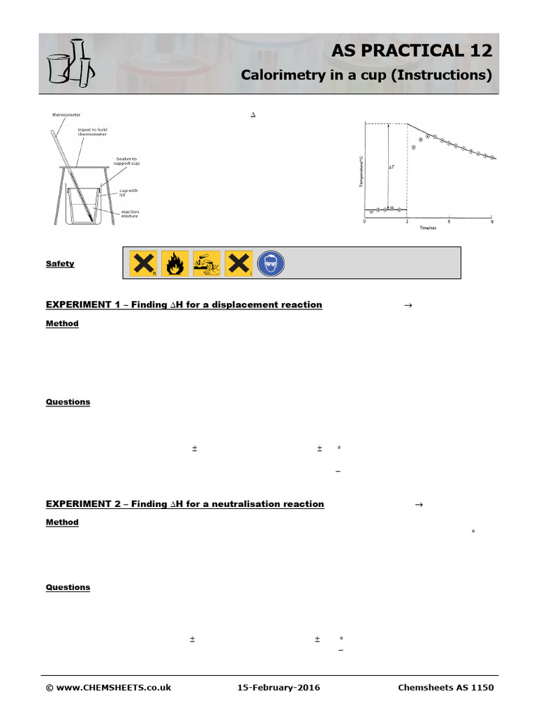 Chemsheets As 1150 As Prac 12 Calorimetry in A Cup Instructions | PDF | Sodium Hydroxide | Chemistry
