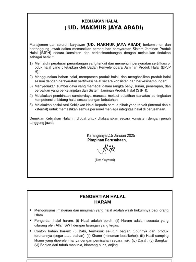 Poster Halal Haram Ud. Makmur Jaya Abadi | PDF