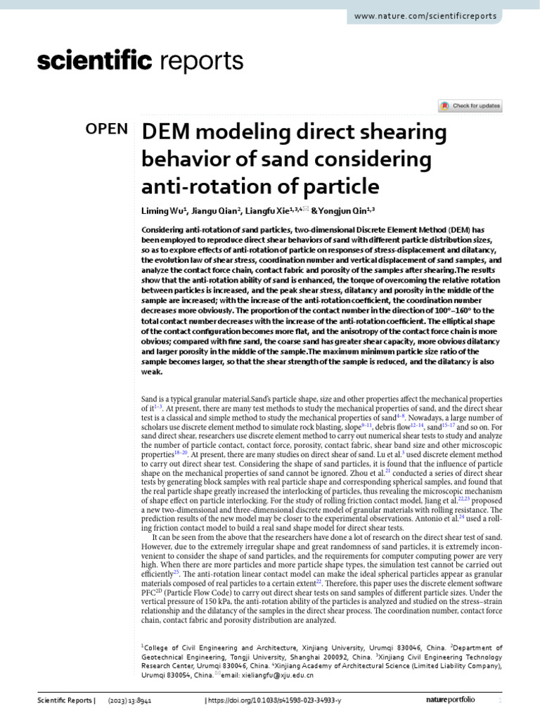 DEM Modeling Direct Shearing Behavior of Sand Considering Anti-Rotation ...