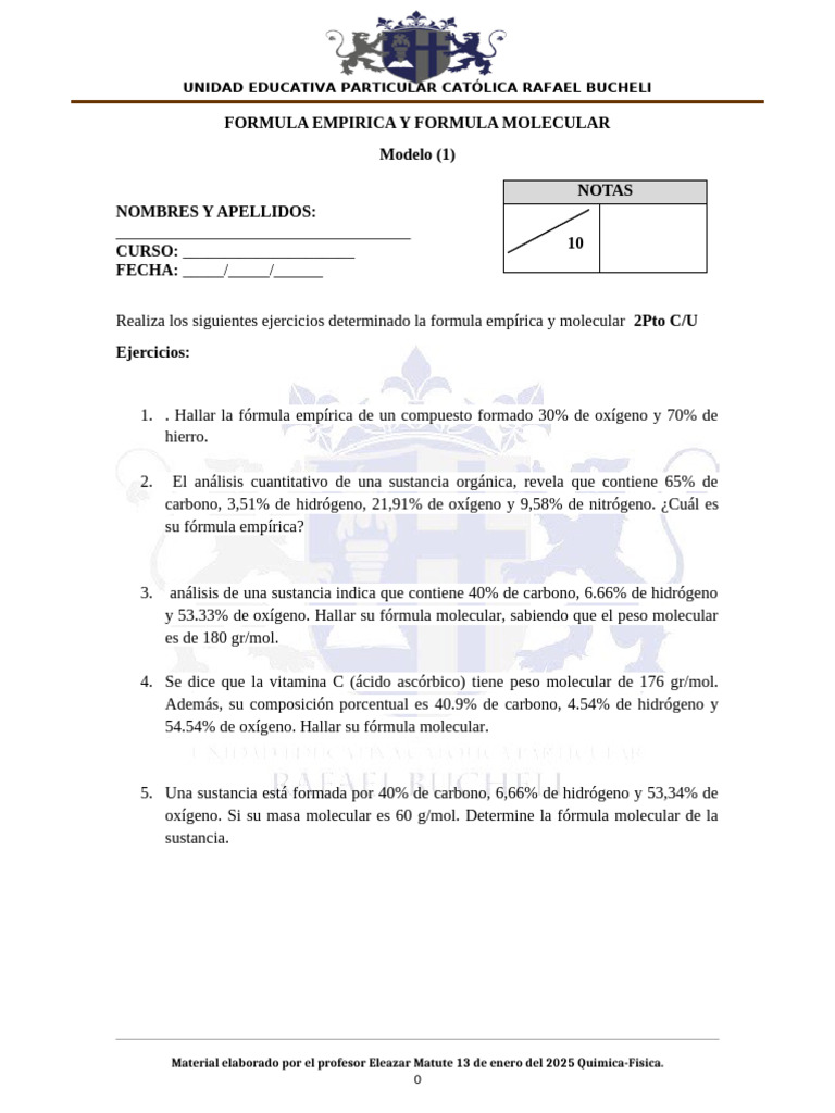 Prueba F, Empirica y F. Molecular 3ro A y 3ro B | PDF | Mole (Unidad ...