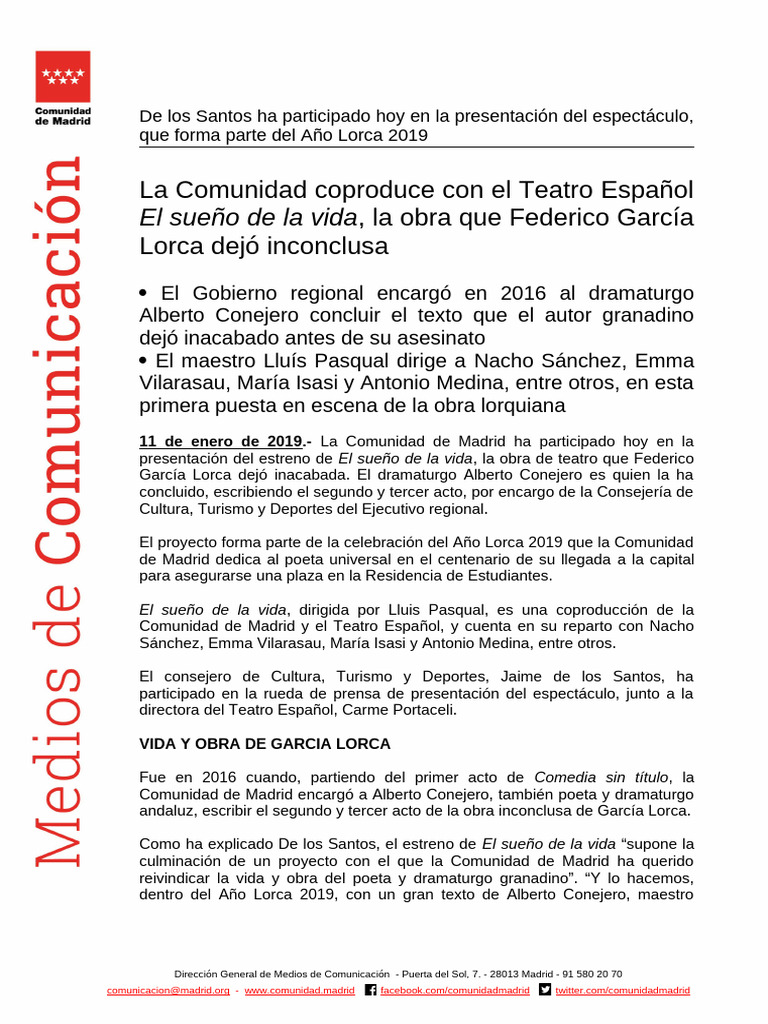 NP El Sueno de La Vida Lorca Presentacion | PDF | Federico García Lorca