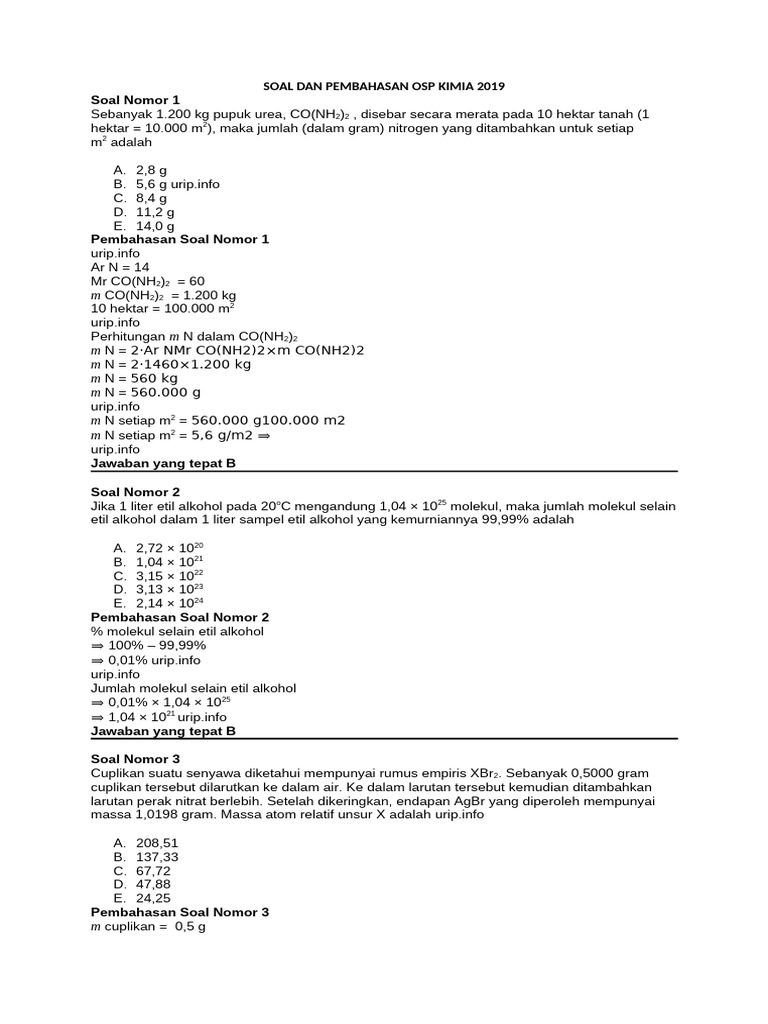 SOAL Dan PEMBAHASAN OSP KIMIA 2019 | PDF