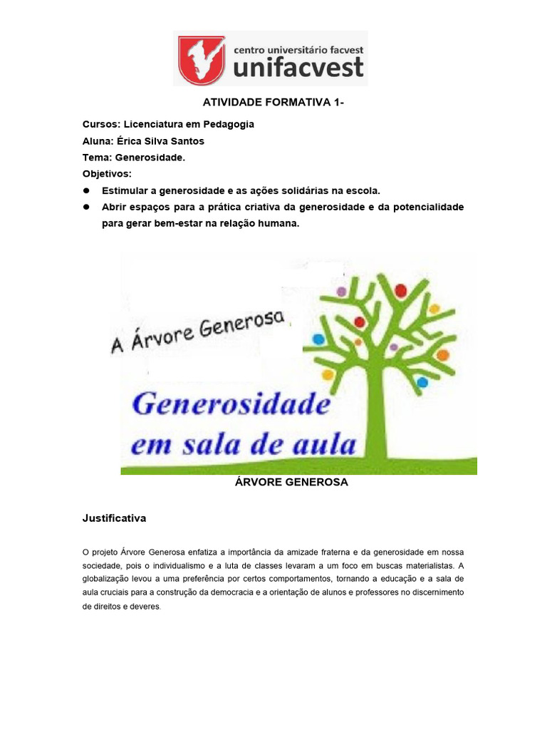 Atividade Formativa 1 (Erica) X | PDF | Pedagogia