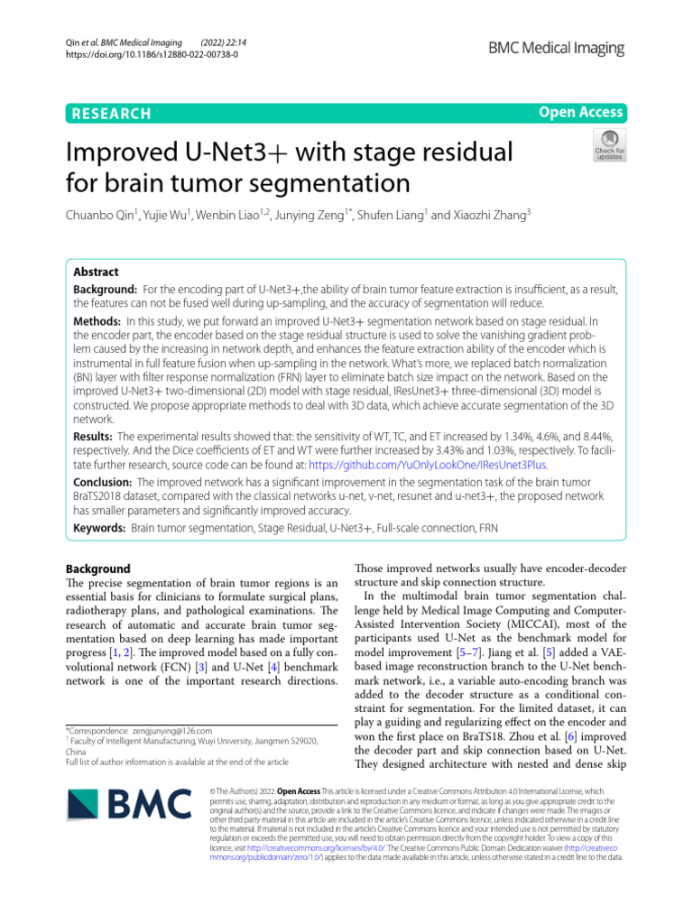 Improved U Net3+ With Stage Residual | PDF | Image Segmentation | Data Compression