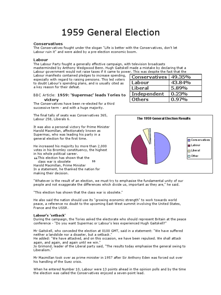 1959 UK General Election Overview | PDF | Conservative Party (Uk ...