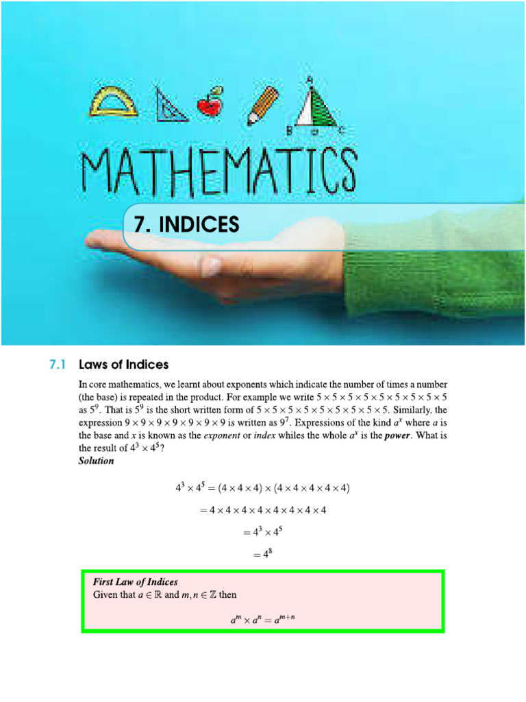 Indices and Log. Binomial Theorem | PDF