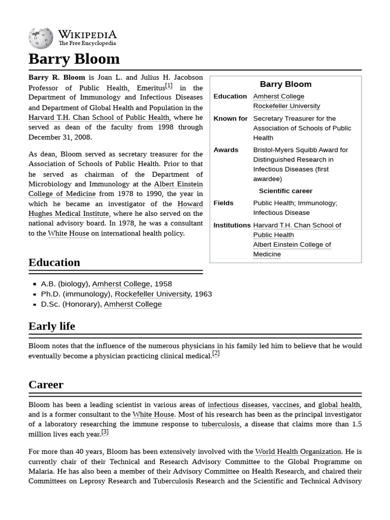 Barry_Bloom | PDF | Medicine | Health Sciences