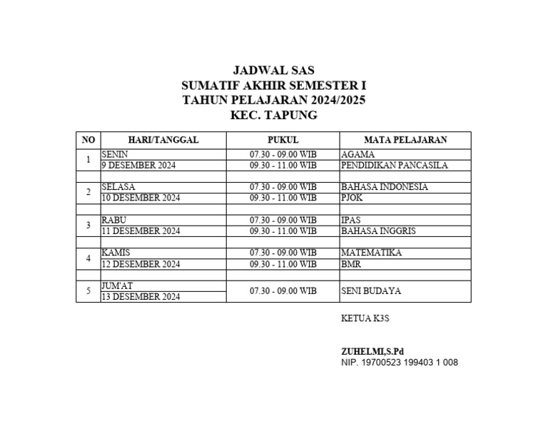 Contoh JADWAL SAS 1 | PDF