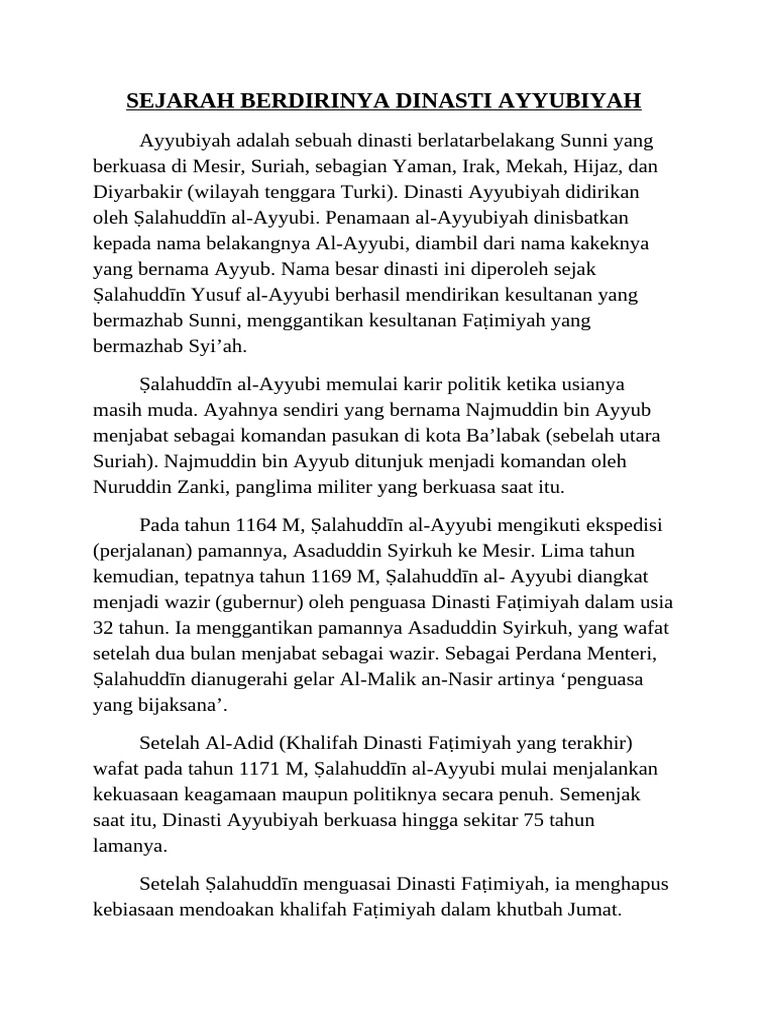 Sejarah Berdirinya Dinasti Ayyubiyah | PDF