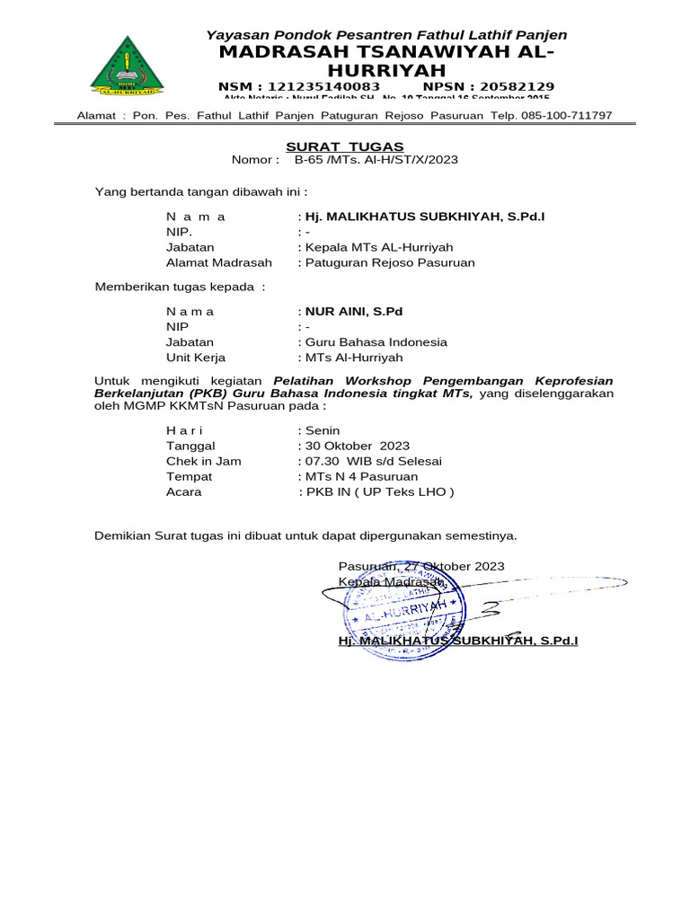 Surat Tugas Siap Print Ma | PDF