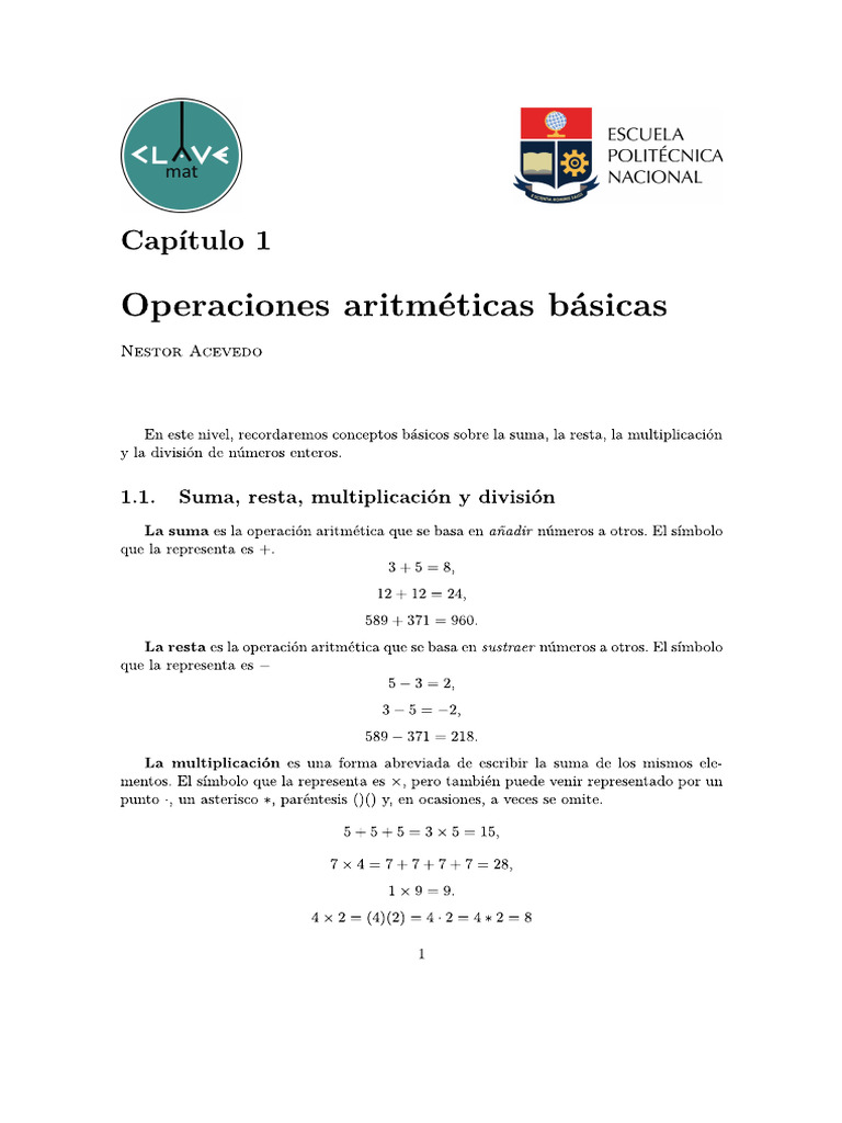 01 Operaciones Aritméticas Básicas 1 | PDF