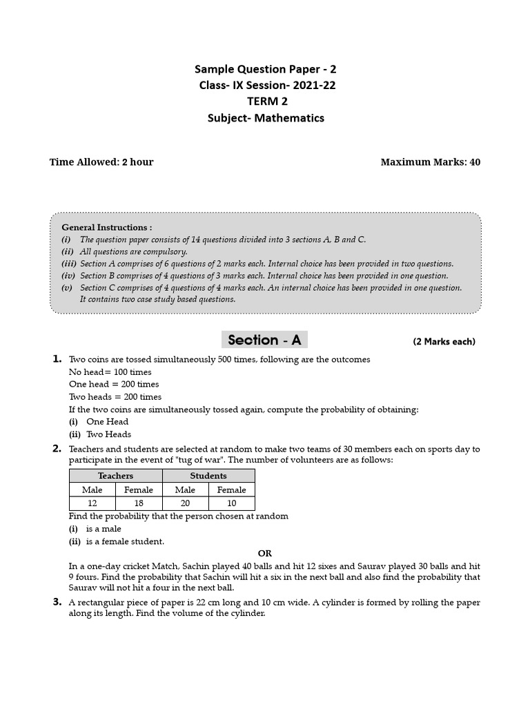 Class IX Math Exam Guide | PDF | Circle | Probability