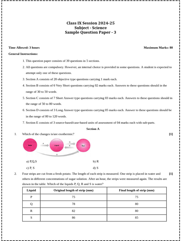 Cbse Class 9 Science Paper 3 | PDF | Solubility | Tissue (Biology)