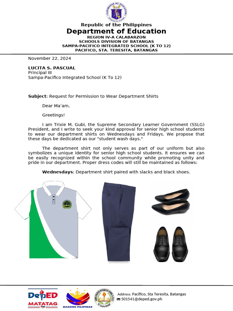 Request For Permission To Wear Department Shirts | PDF | Uniforms ...