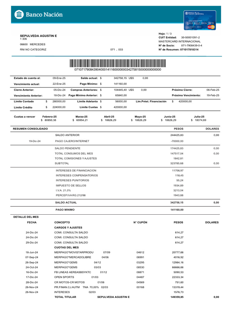 Resumen 20250109 | PDF | Tarjeta de crédito | Tarjeta de débito