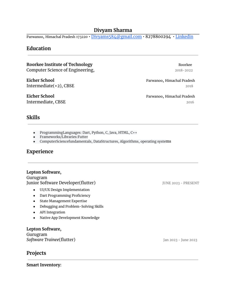 Divyam Sharma Lep Resume - Google Docs-2 | PDF | Business | Computing