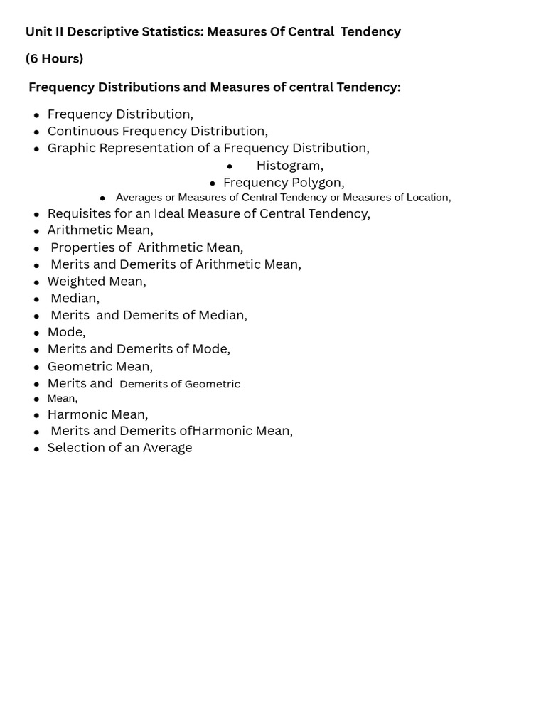 Unit II Descriptive Statistics Measures of Central | PDF