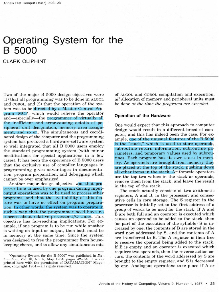 Operating System For The B5000 (English) | PDF | Computer Data Storage ...