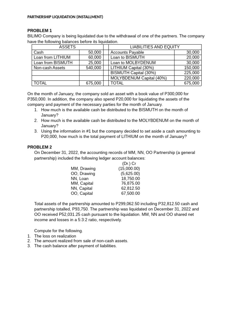 Partnership Liquidation (Installment) | PDF | Book Value | Economies