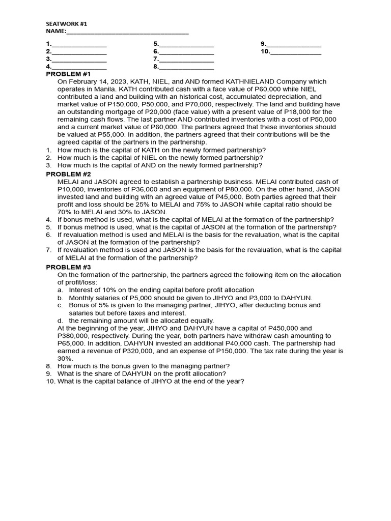 Partnership Capital Calculation Exercises | PDF | Taxation | Partnership