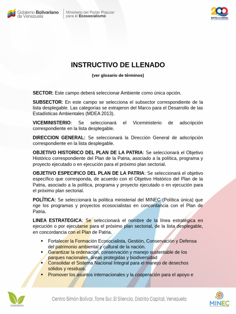 Instructivo de Llenado - Plan Sectorial | PDF | Entorno natural
