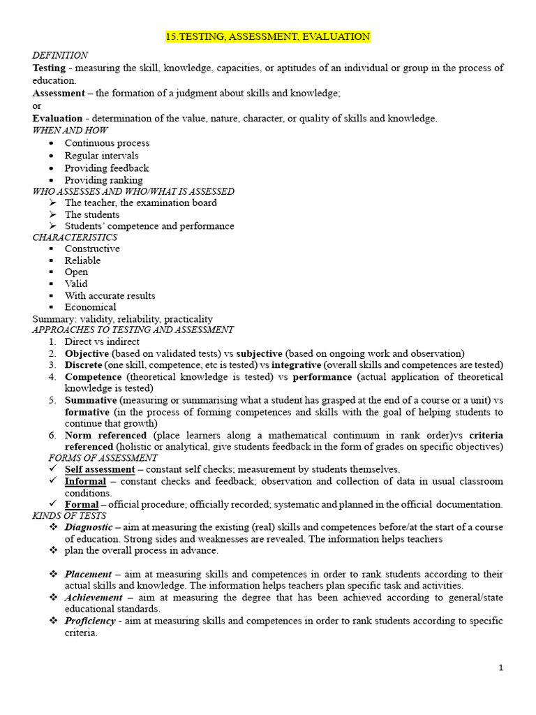15. Testing and evaluation | PDF | Educational Assessment | Learning