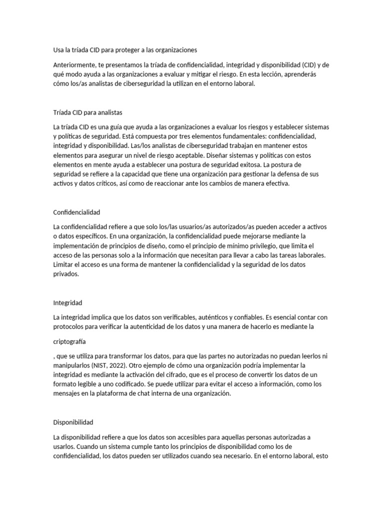 Tríada CID: Seguridad en Ciberseguridad | PDF | La seguridad ...