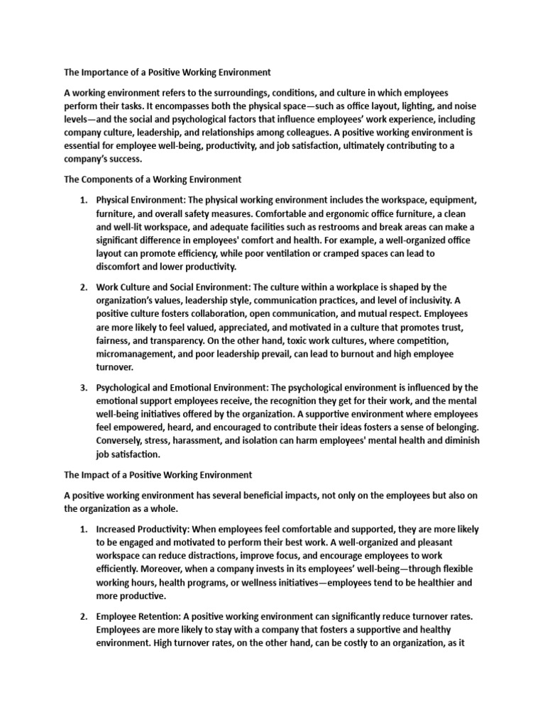 The Importance of A Positive Working Environment | PDF | Diversity ...