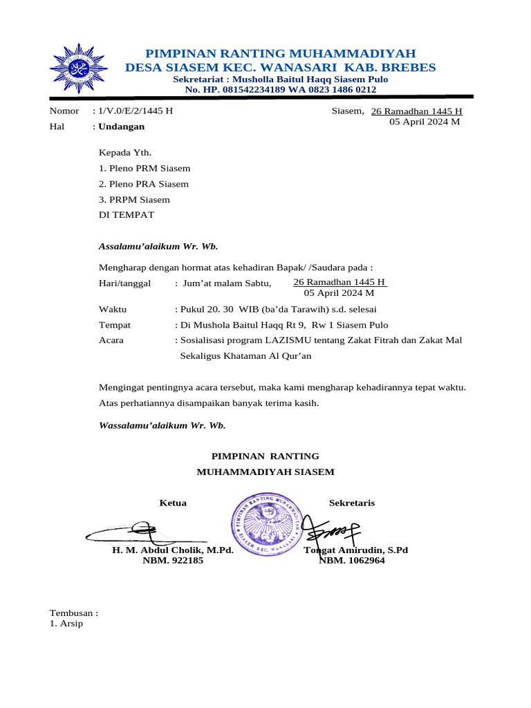 Undangan RAKOR LAZISMU PRM | PDF