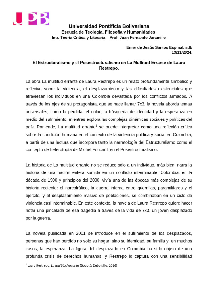El Estructuralismo y el Posestructuralismo en La Multitud Errante de ...