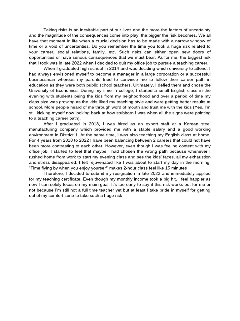 Embracing Risks in Career Choices | PDF | Risk