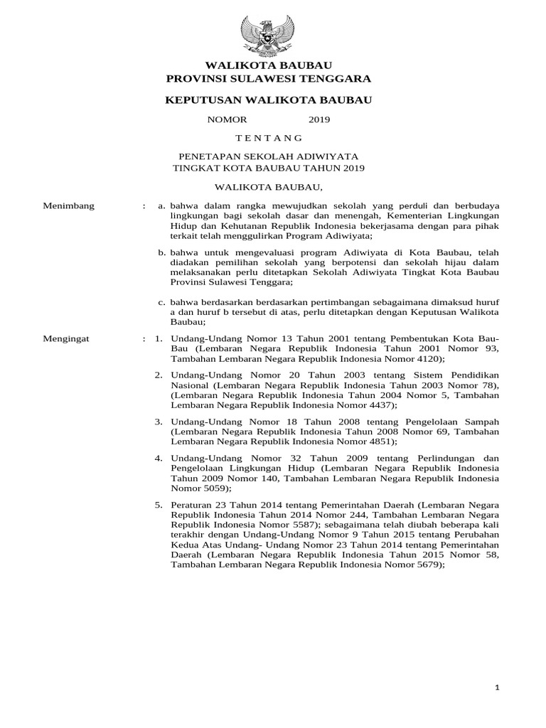 SK penetapan sekolah adiwiyata ada lampiran | PDF