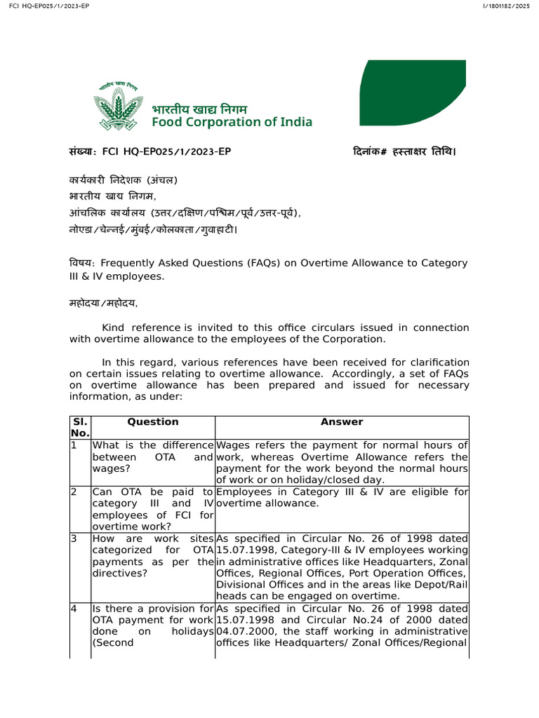 letter_FAQ_OTA matter | PDF | Overtime | Justice