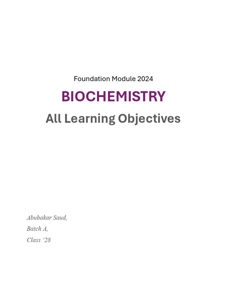 Biochemistry Learning Objectives 2024 | PDF | Biochemistry | Chemistry