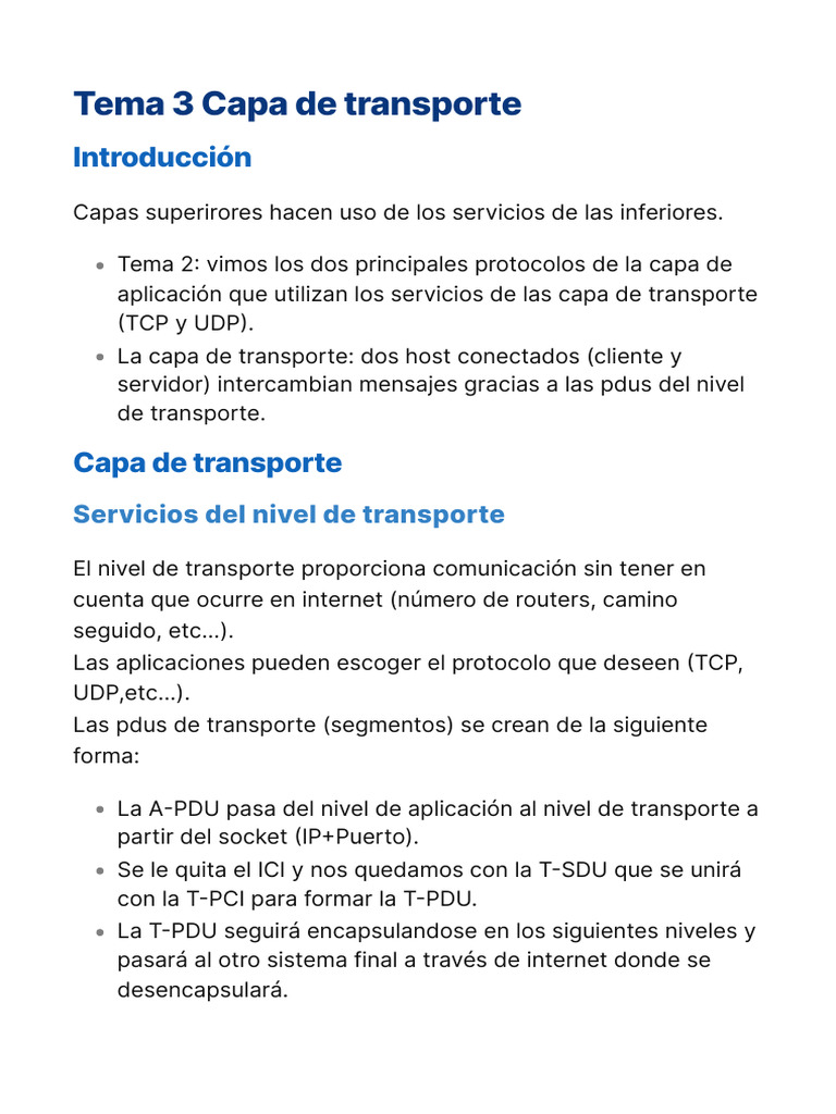 Tema 3 Capa de Transporte | PDF | Protocolo de Control de Transmisión ...