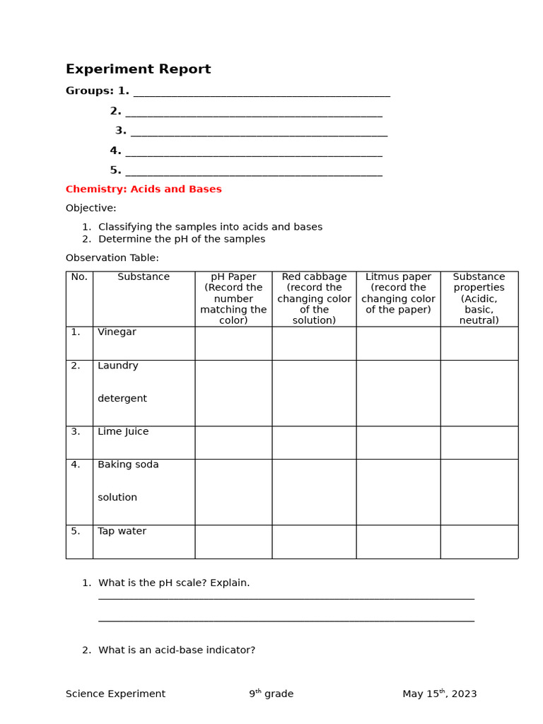 Experiment Report Grade 9 | PDF | Ph | Density
