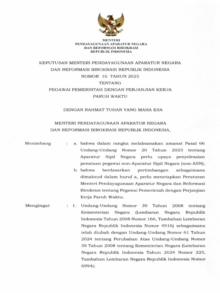Keputusan Menteri PAN-RB Nomor 16 Tahun 2025 | PDF