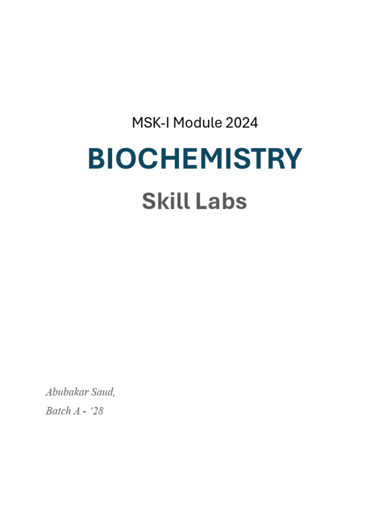 (2024 MSK-I) Biohemistry - Skill Labs | PDF | Absorbance | Buffer Solution