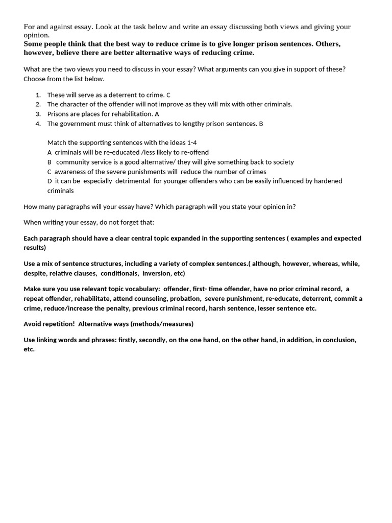 For and Against Essay, Crime Punishment | PDF