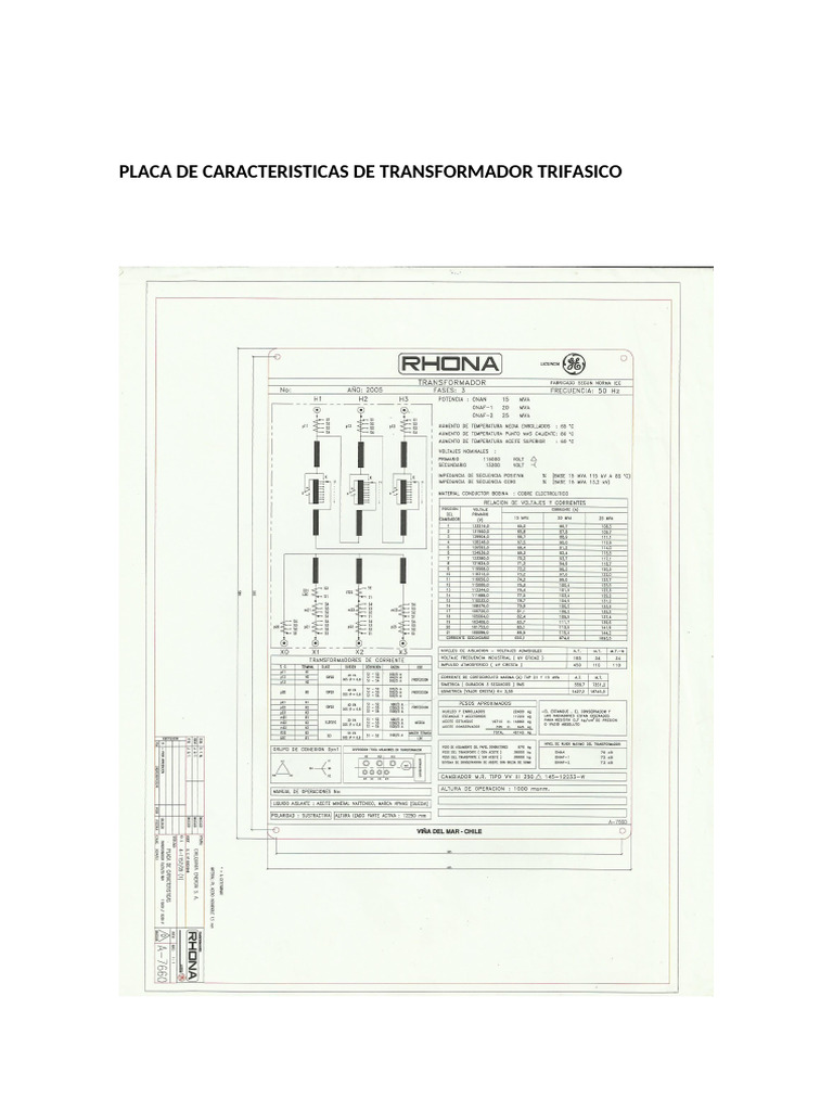 Placa de Caracteristicas de Transformador Trifasico | PDF