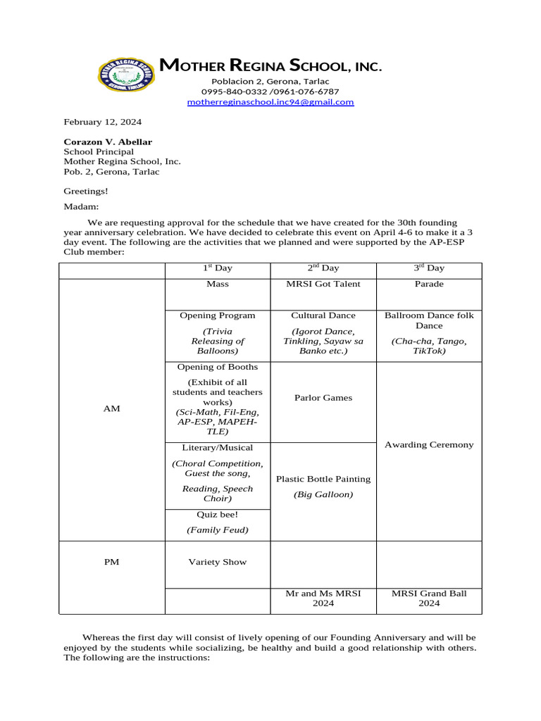 2 Foundation Day Approval. Letter UNOFFICIAL | PDF