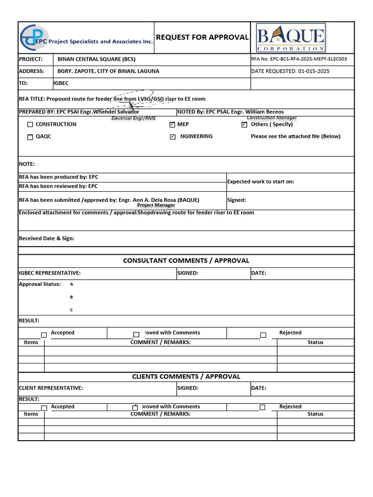 Epc BCS Rfa Mepfs Elec 003 | PDF