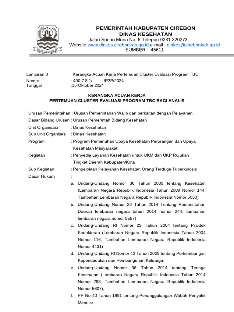 Draft Surat Dan KAK Cluster TB Oktobber 2024 | PDF