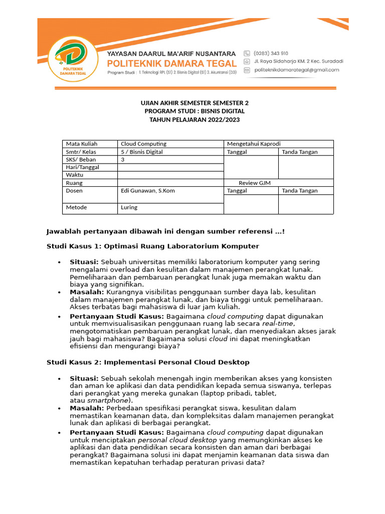 File Soal PTS Cloud Computing | PDF
