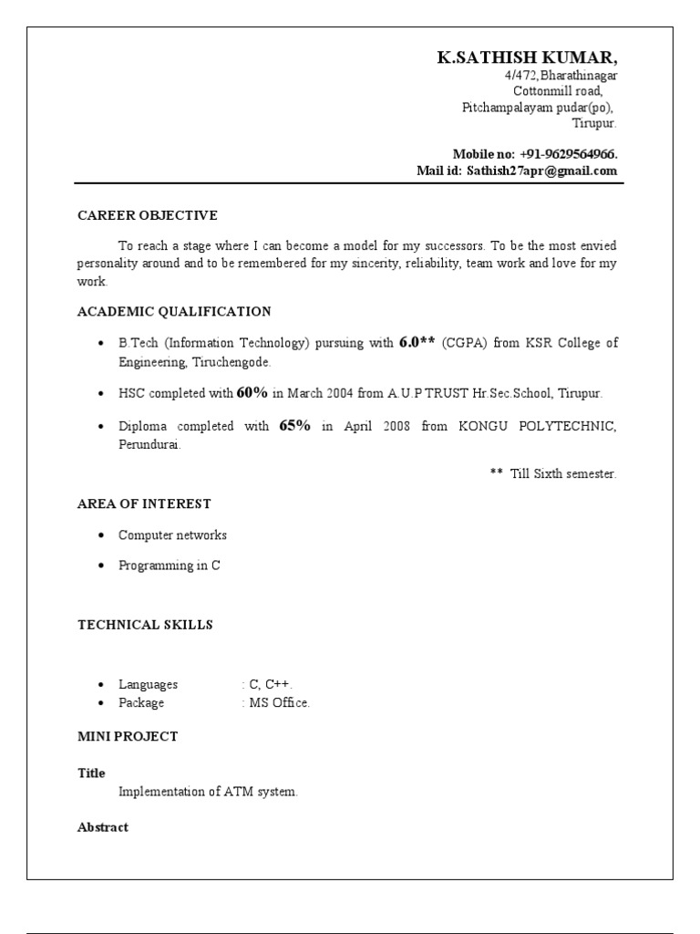 K. Sathish Kumar's Resume | PDF